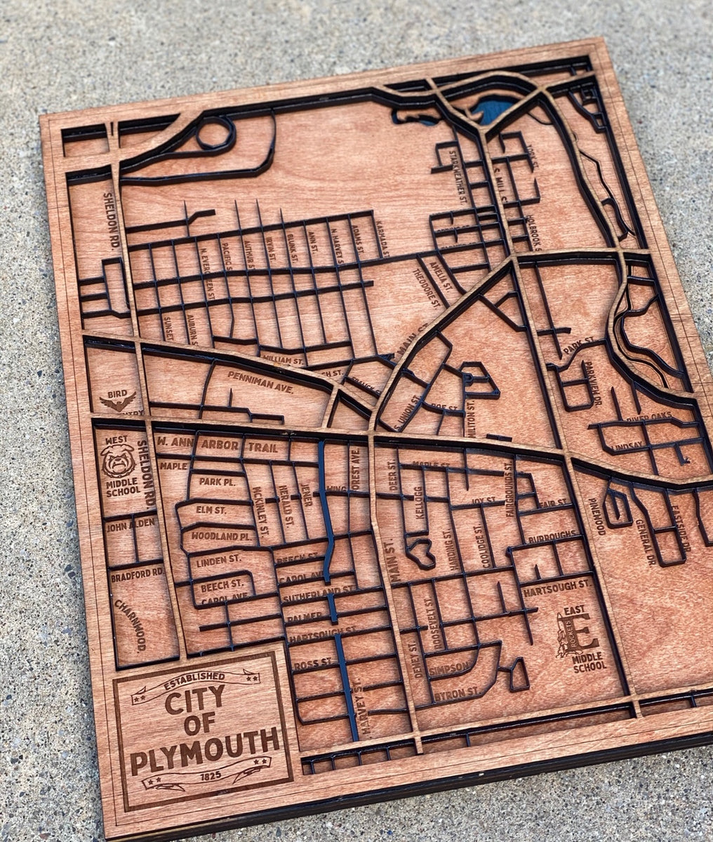 City of Plymouth, Michigan Wooden Street Map – michiganluv